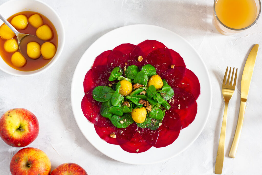 Beetroot Carpaccio with Apple and Walnut - Cheap And Cheerful Cooking