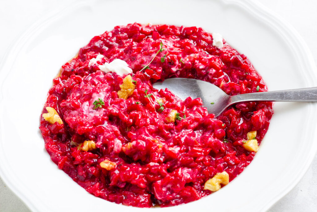 Vegan Beetroot Risotto with Walnuts - Cheap And Cheerful Cooking