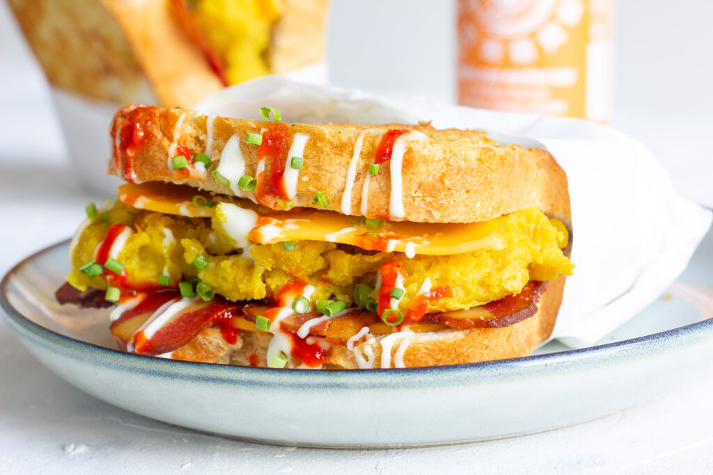 Vegan Egg Drop Sandwich – Korean Breakfast Sandwich - Cheap And Cheerful Cooking